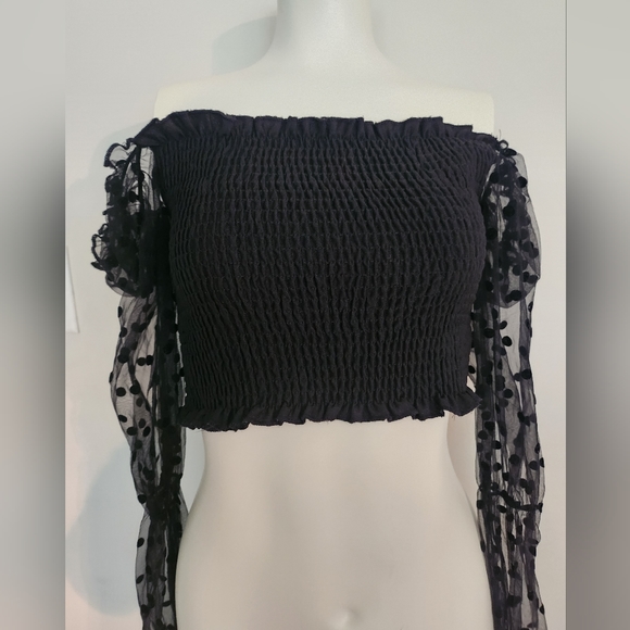 SHEIN | Tops | Ls Black Shirt Stretch Bodice With Sheer Fabric With ...